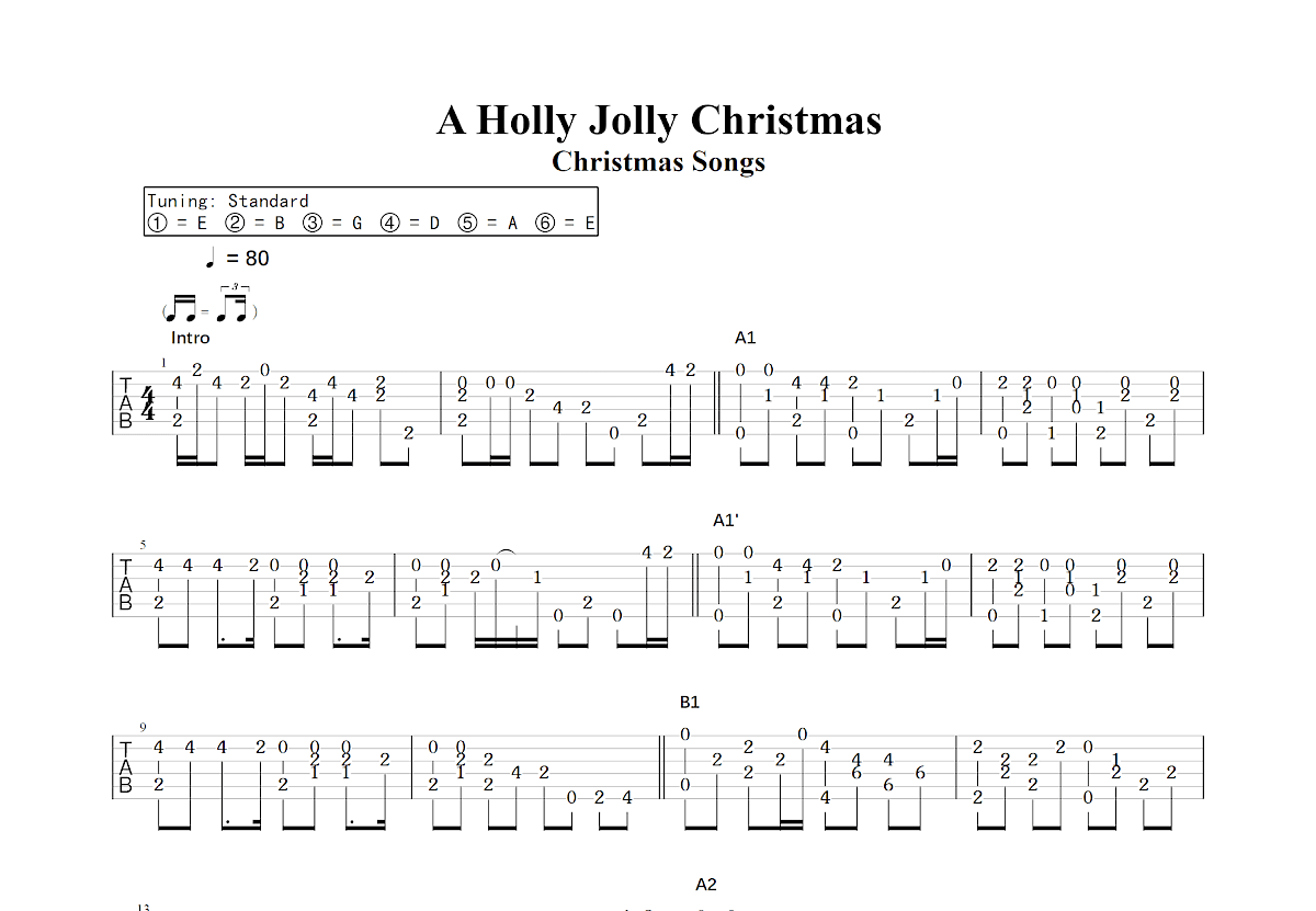 A Holly Jolly Christmas吉他谱_Christmas Songs_C调指弹 - 吉他世界