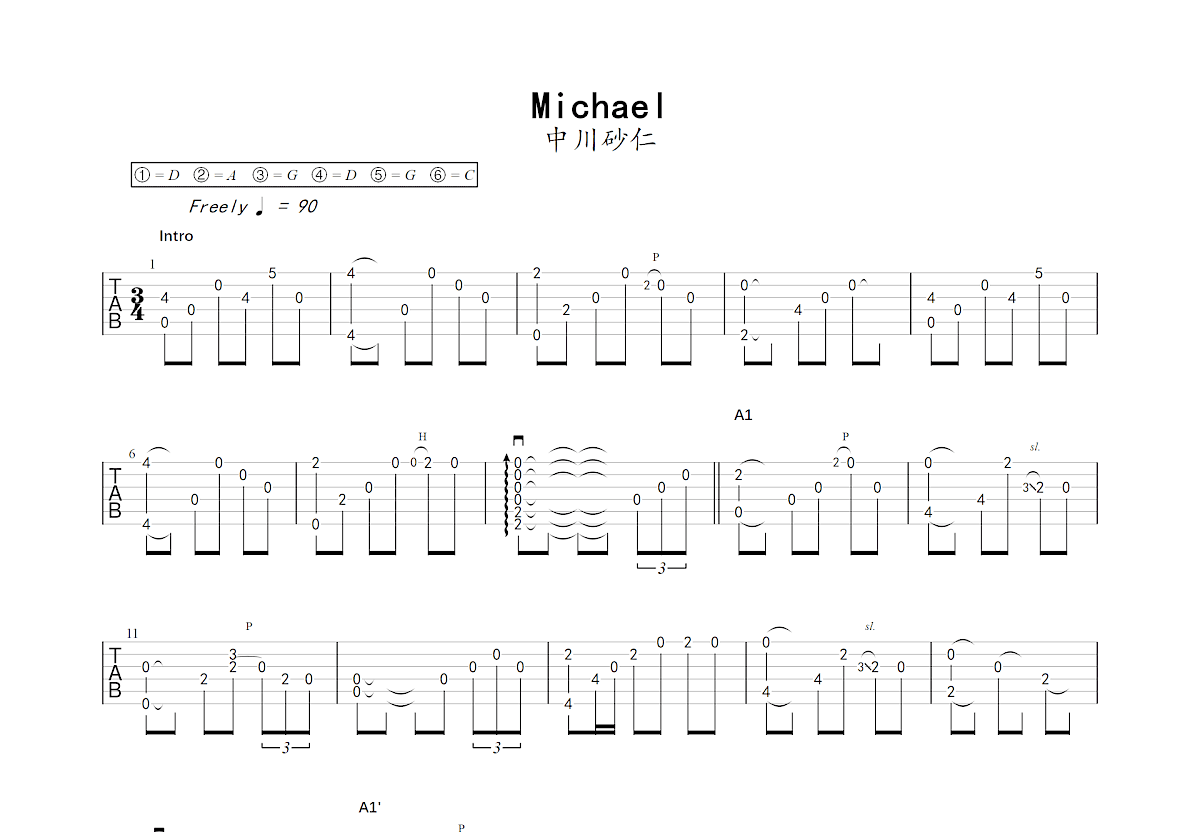Michael吉他谱_中川砂仁_C调指弹 - 吉他世界