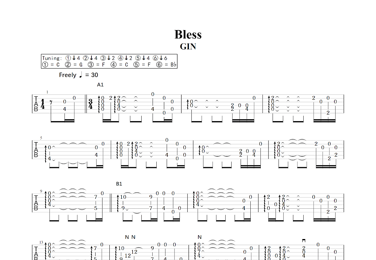 Bless吉他谱_GIN_C调指弹 - 吉他世界